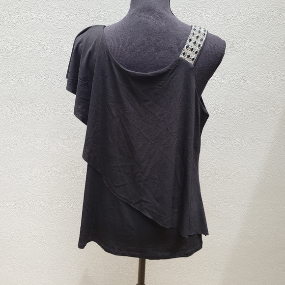 Belldini | Tops | Belldini Black Jeweled Shoulder Dress Up Blouse ...